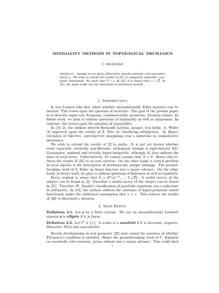 Minimality Methods in Topological Mechanics | PDF | Field (Mathematics) | Mathematics