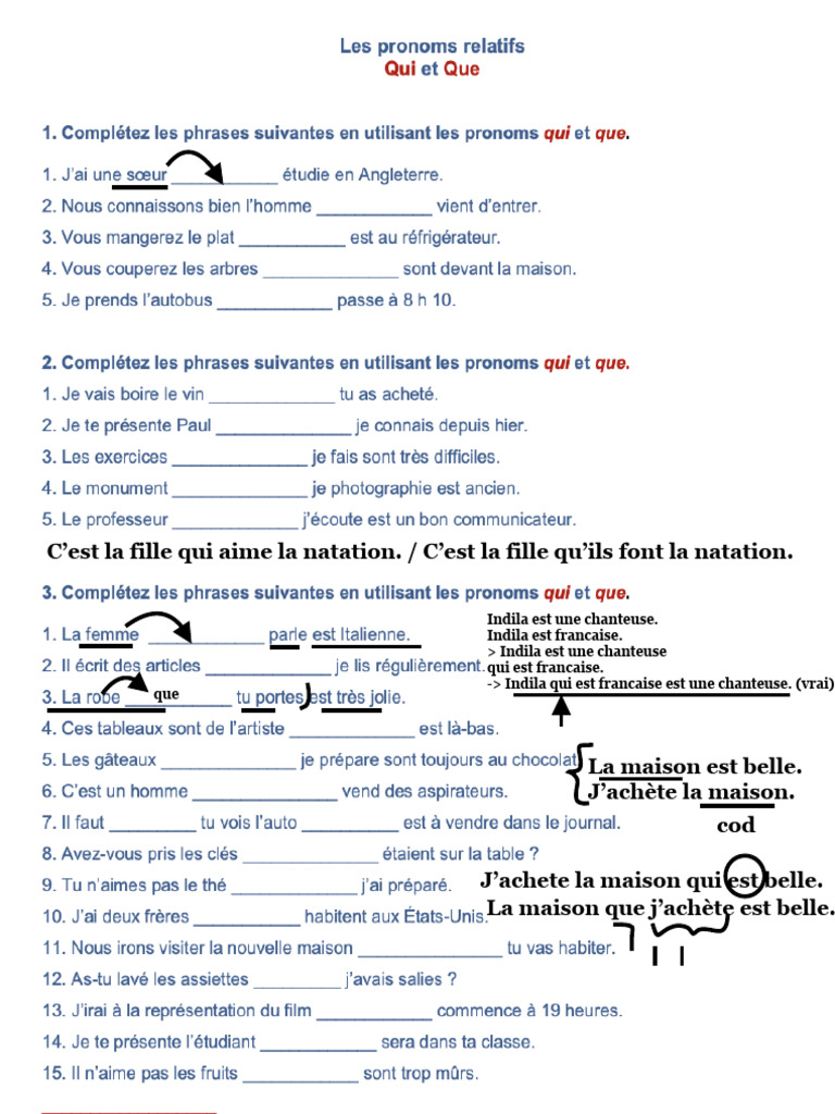 Utilisation des pronoms relatifs "qui" et "que" | PDF