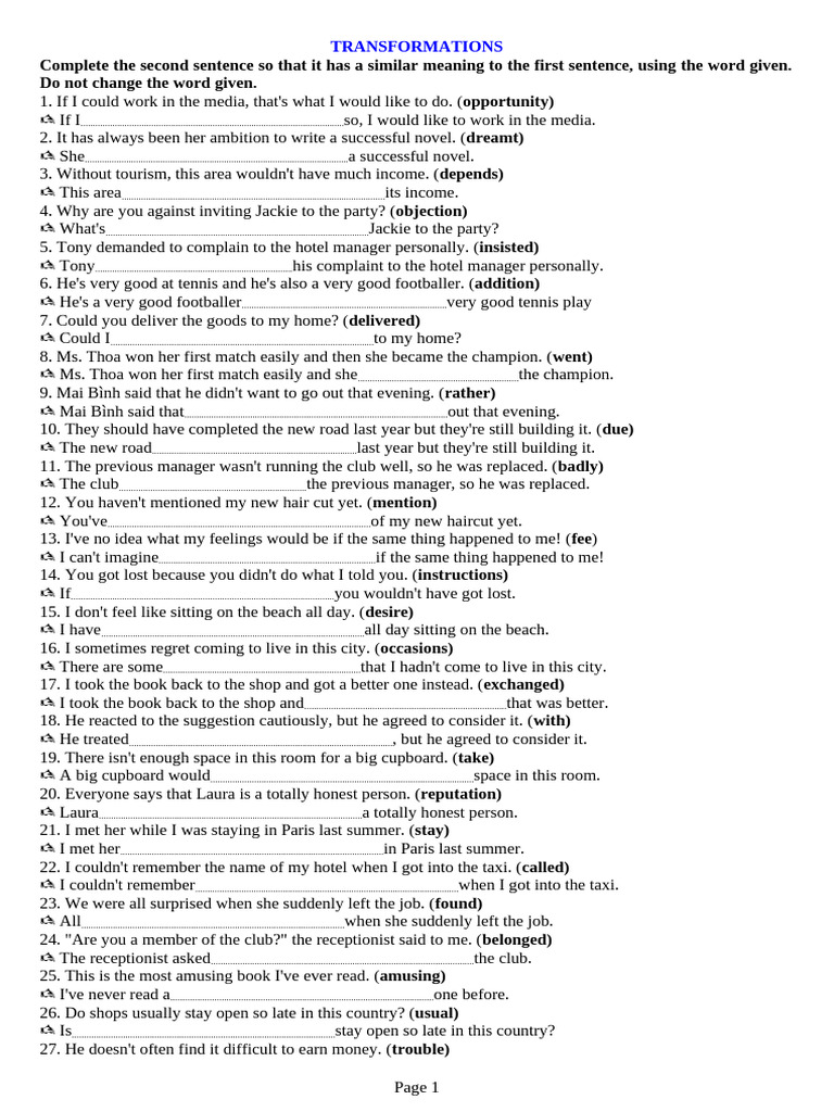 260 WORD SENTENCE TRANSFORMATION | PDF