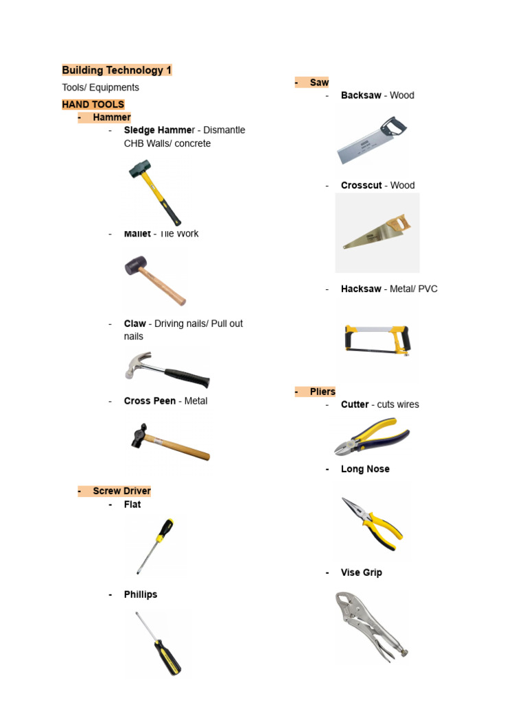 REVIEWER Building Technology 1 | PDF | Tools | Rivet