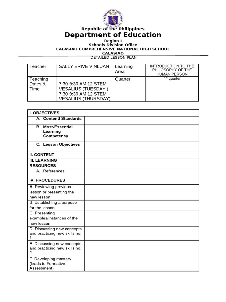 CO DLP Template DO422016 | PDF | Teachers | Lesson Plan
