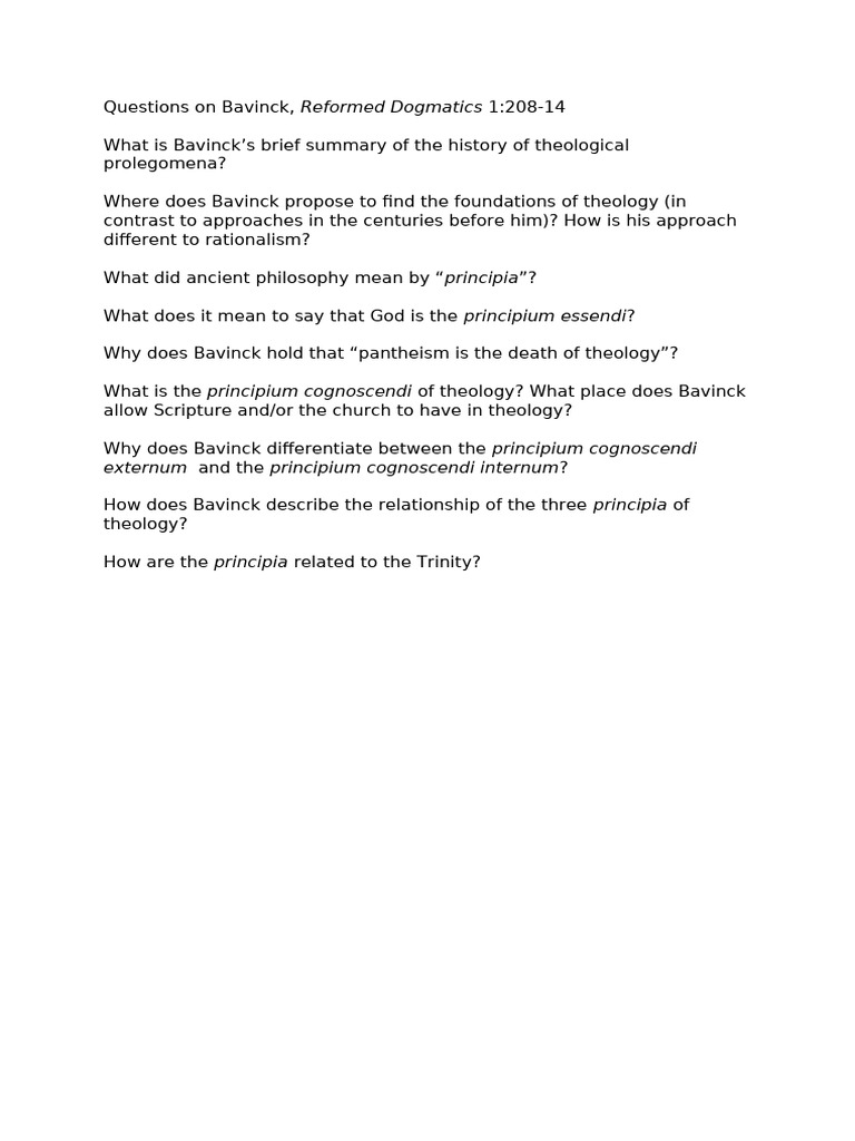 Questions On Bavinck Reading | PDF