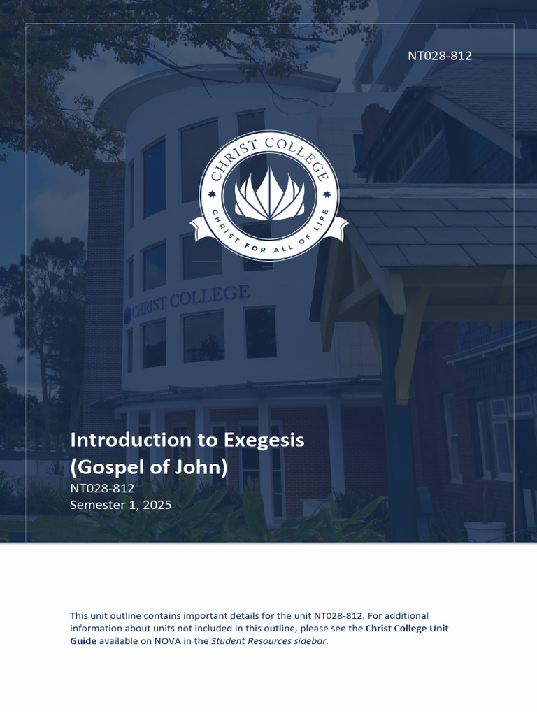 NT028-812 Unit Outline 2025 S1 | PDF | Gospel Of John | Exegesis