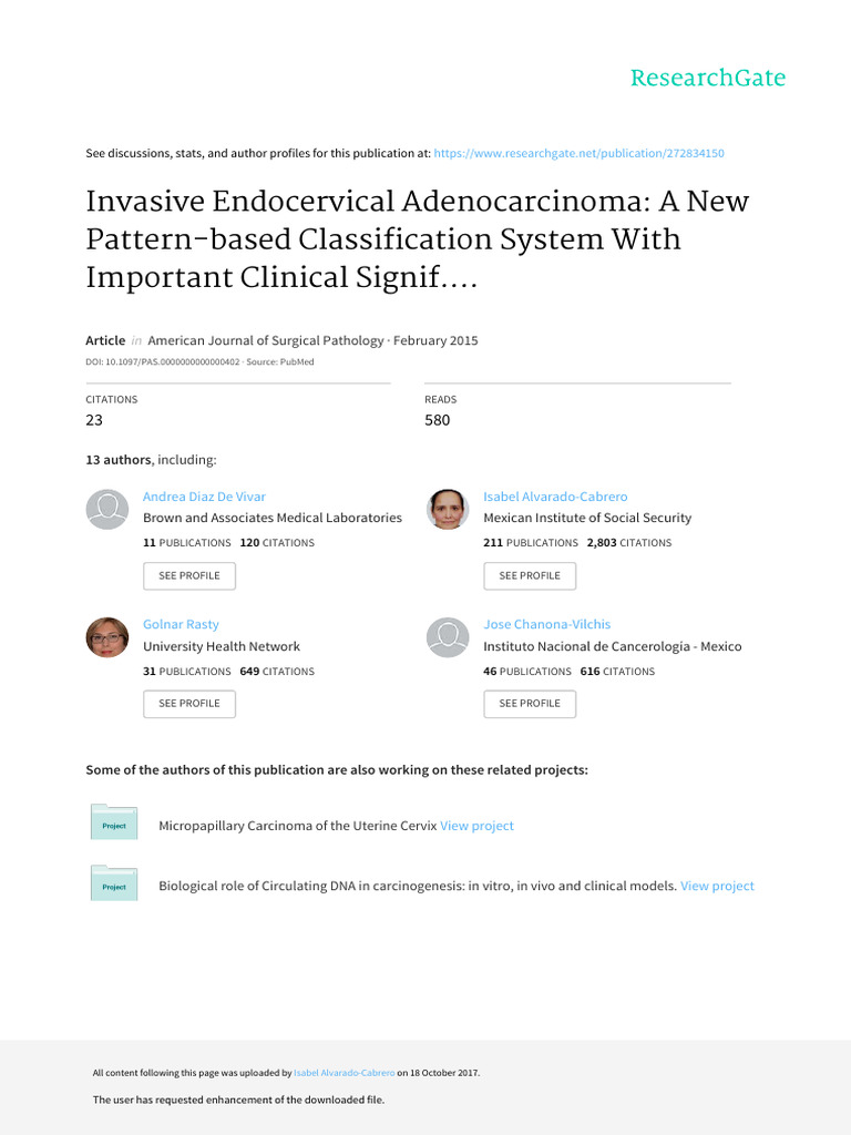 Invasive Endocervical Adenocarcinoma A New Pattern | PDF | Metastasis ...