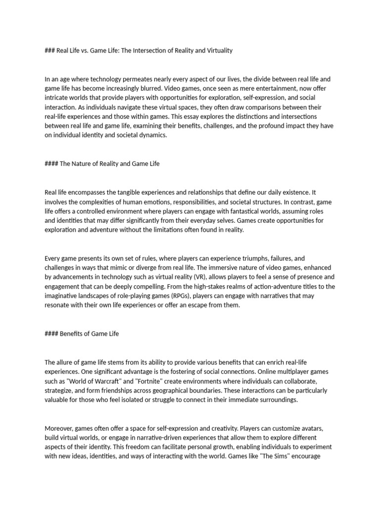 Real Life Vs Virtual Life | PDF | Virtual World | Virtual Reality