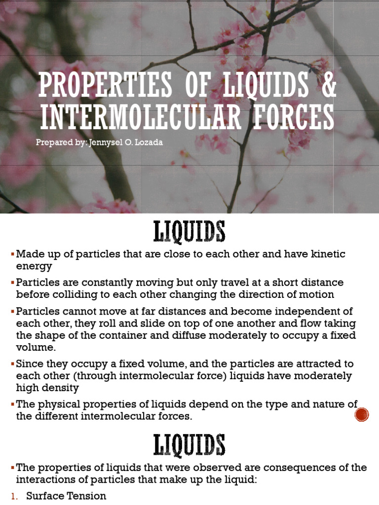 Properties of Liquids Intermolecular Forces | PDF | Evaporation | Liquids