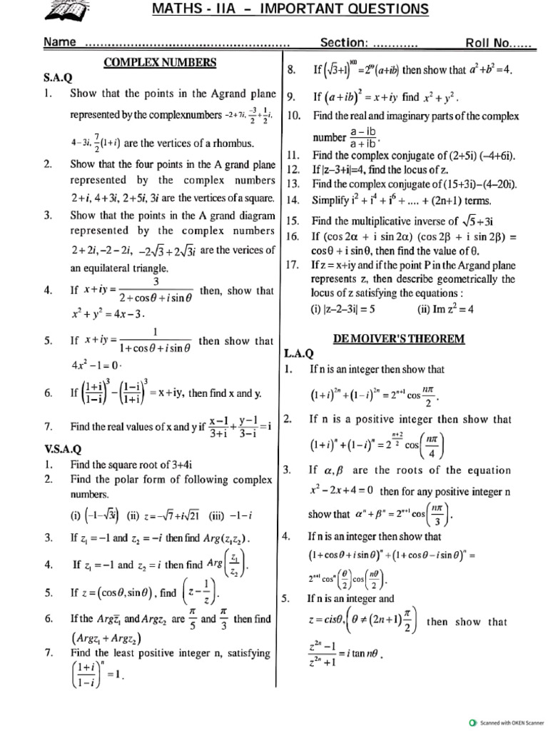 Maths-IIA - Imp Questions (2025) | PDF