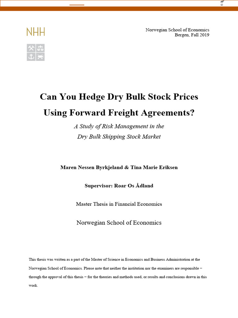 Can You Hedge Dry Bulk Stock Prices Using Forward Freight Agreements ...