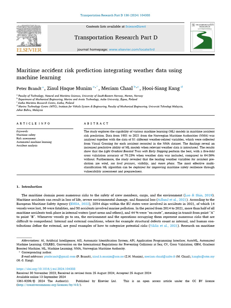 Maritime Accident Risk Prediction Integrating Weather Data Using | PDF | Machine Learning ...