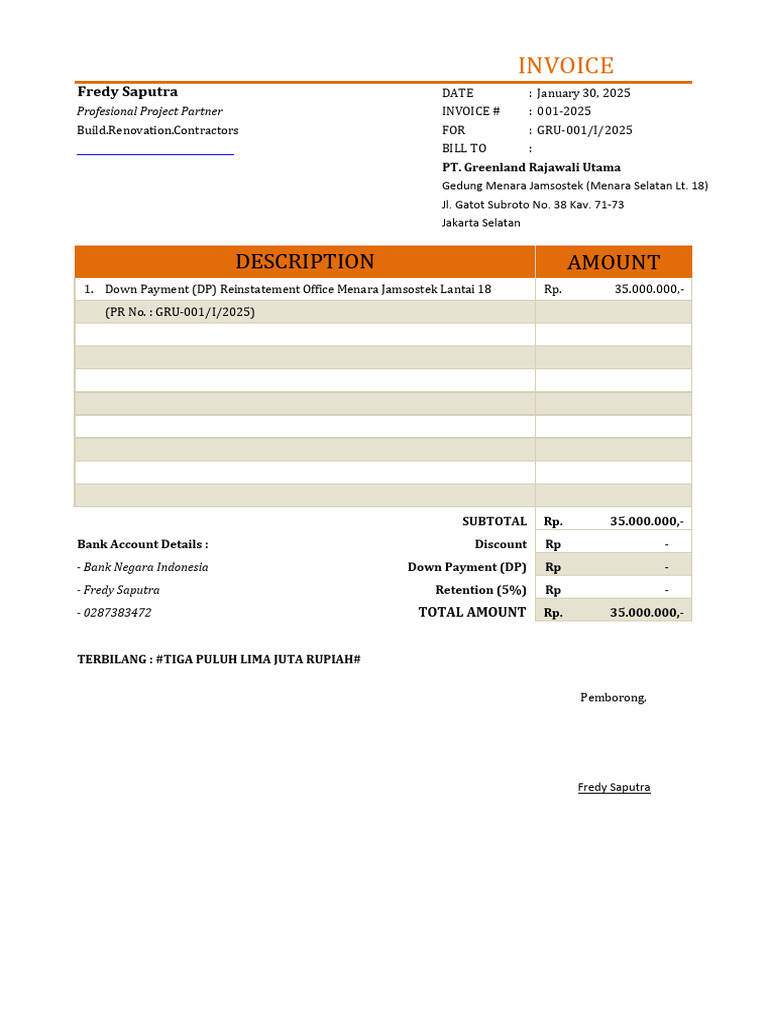 Invoice Fre 001-2025 | PDF