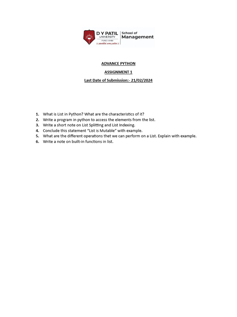 Advance Python Assignment on Lists | PDF