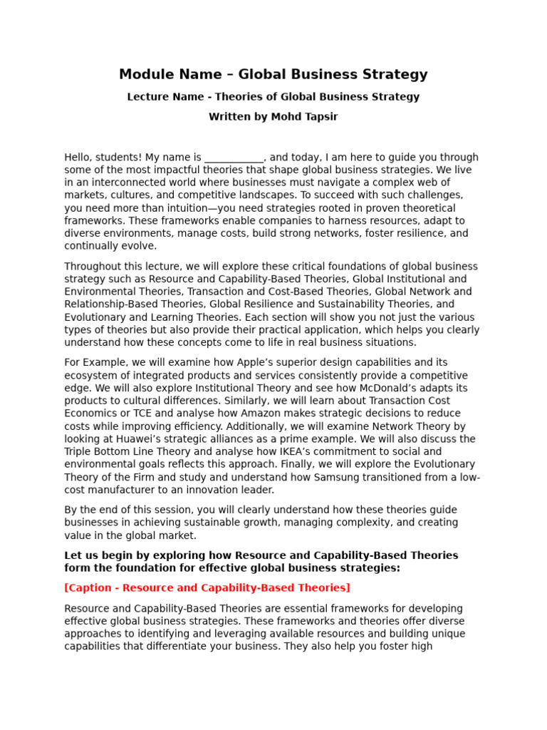 01 - Lecture2 - Theories of Global Business Strategy | PDF ...
