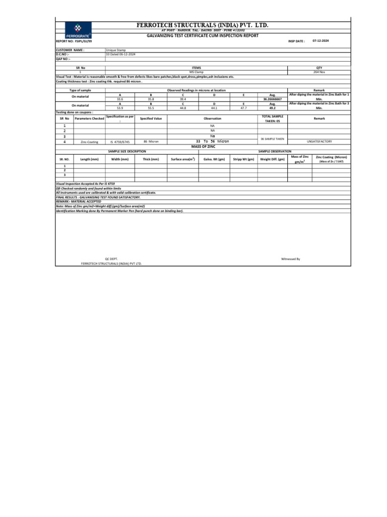 Unique Stamp Test Report | PDF