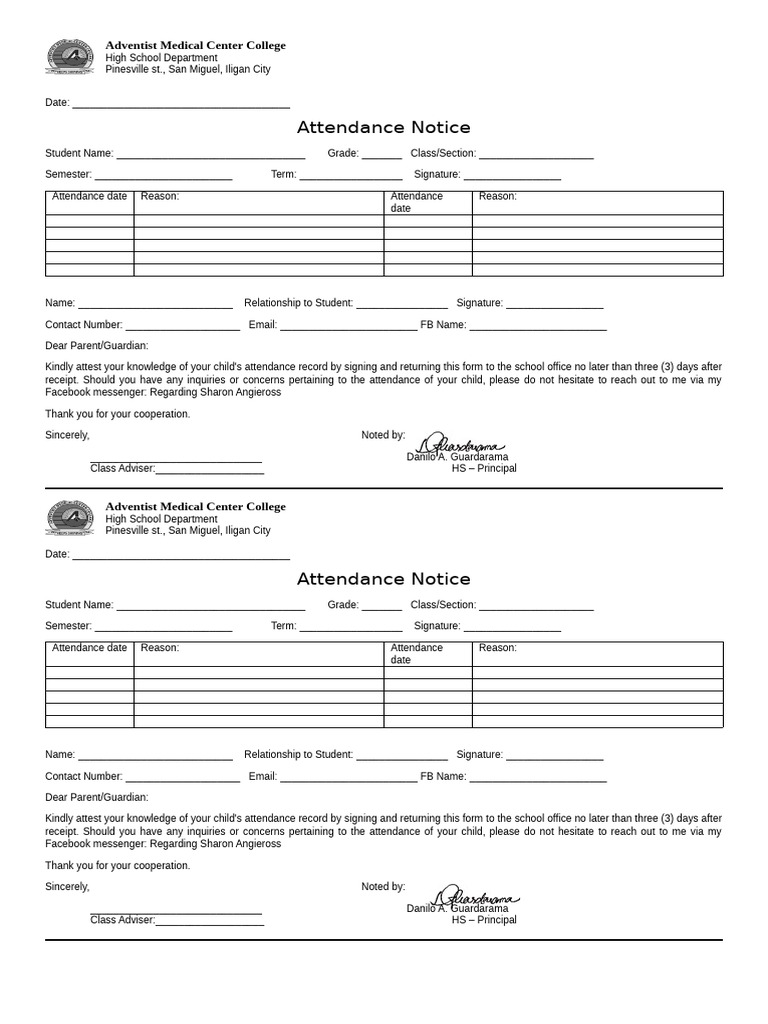 Attendance Notice for Students | PDF