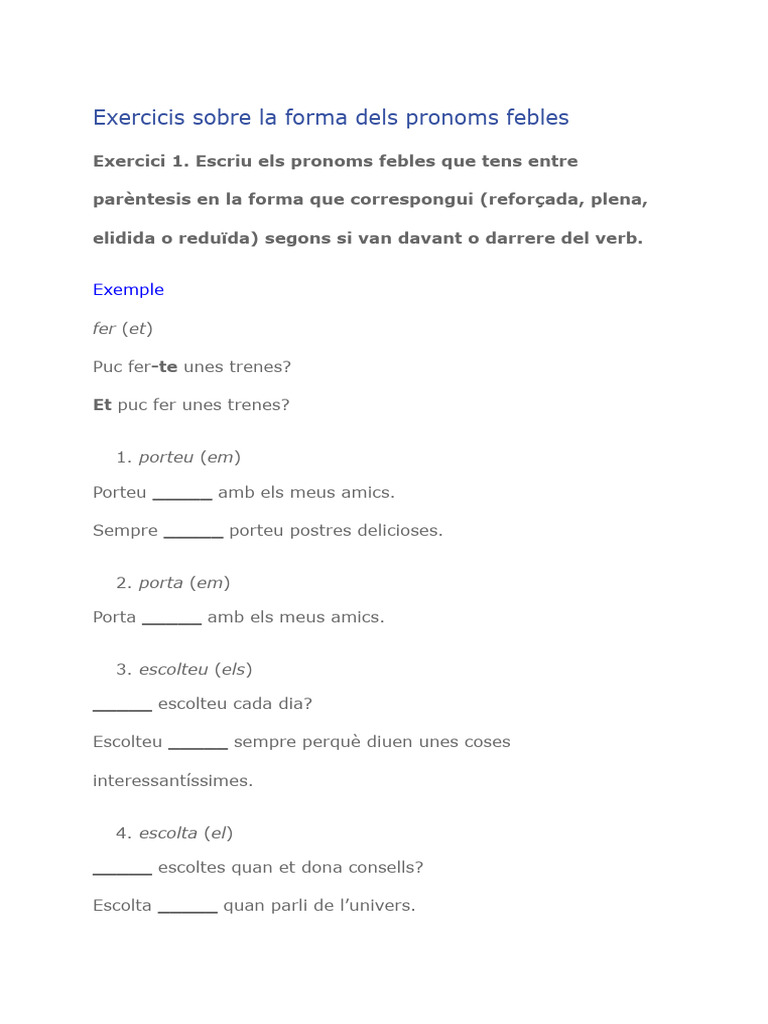 Exercicis Dels Pronoms Febles de Complement Directe (CD) | PDF