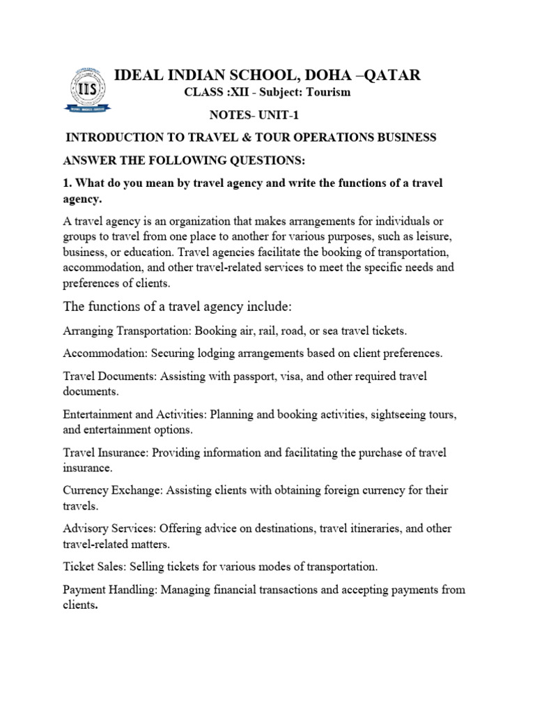 Class 12 Tourism: Travel Agency Insights | PDF | Travel Agency | Tourism