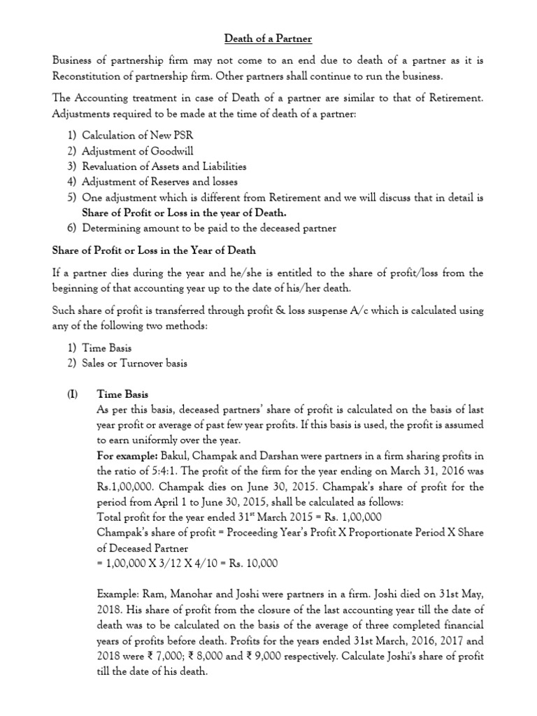 Death of A Partner - Notes | PDF | Goodwill (Accounting) | Balance Sheet