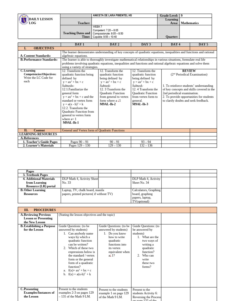General and Vertex Form | PDF | Quadratic Equation | Equations