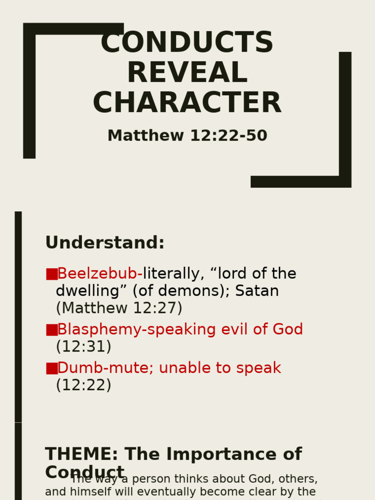 Conduct Reveals Character in Matthew 12 | PDF | Religious Belief And ...