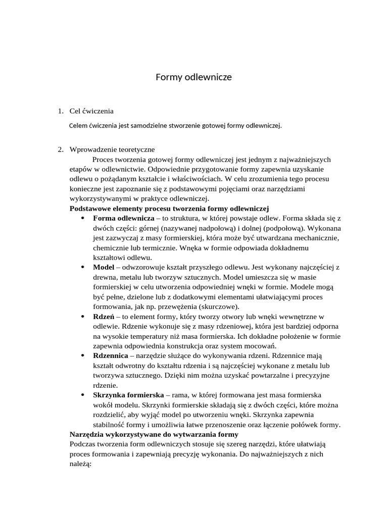 Odlewnictwo Sprawozdanie 3 | PDF