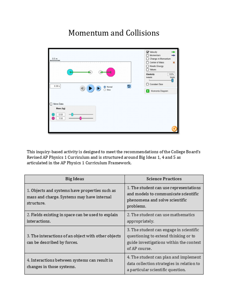 Activity - Momentum and Collisions | PDF | Momentum | Collision