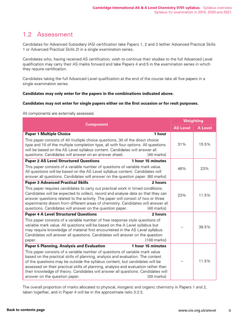 CIE A Level Chemistry 9701 Syllabus Guide | PDF | Educational ...