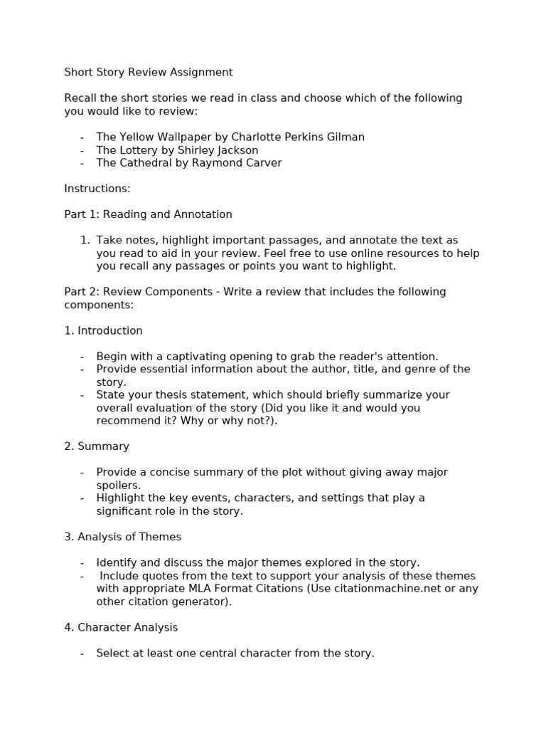 Short Story Review Assignment | PDF | Writing | Human Communication