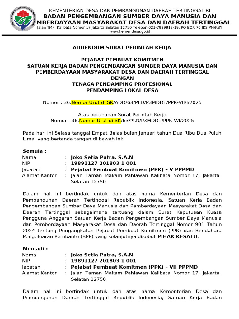 Master File - Adendum SPK - A - TPP - 2025 (PLD) - 1 | PDF