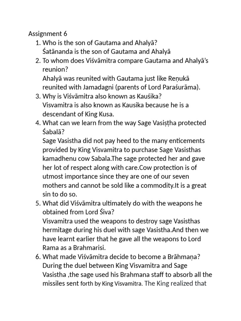 Assignment 6 Bala Kanda | PDF | Hindu Mythology | Hindu Deities