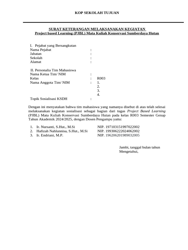 (Contoh Draf) Surat Selesai Kegiatan Sosialisasi KSDH-Februari 2025 | PDF