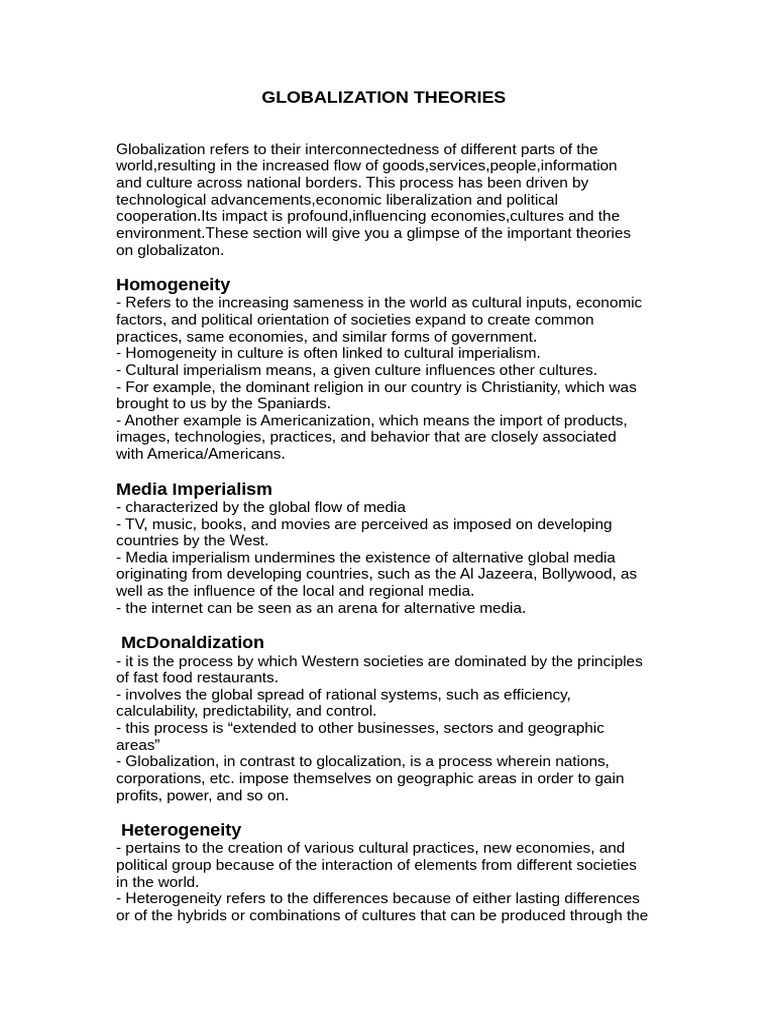 Globalization Theories 1 | PDF | Globalization | Marxism