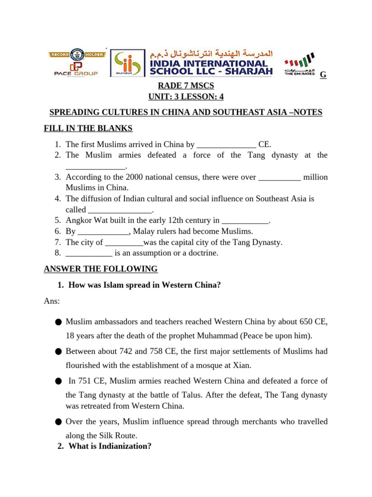 Spreading Culture in China and Southeast Asia - Notes - 1 | PDF ...