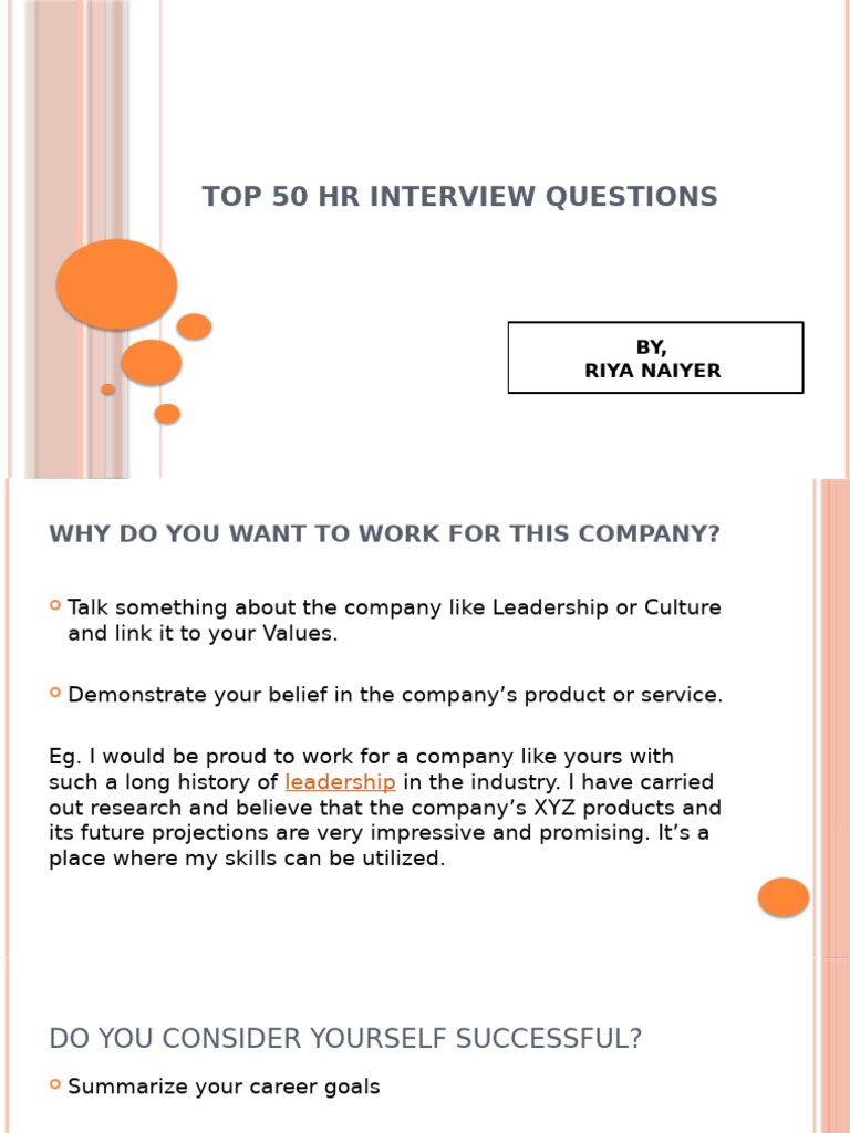 Frequently Asked HR Interview Questions | PDF | Leadership | Goal