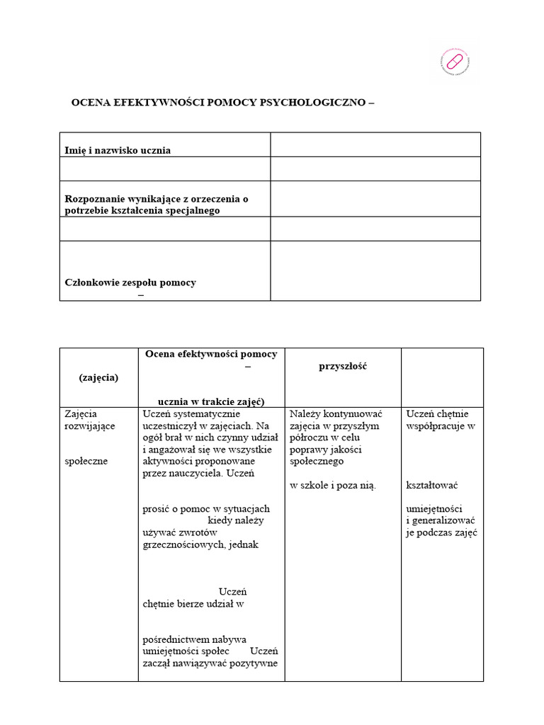 Ocena Efektywności Udzielanej Pomocy PP - Przykładowy dokument ...