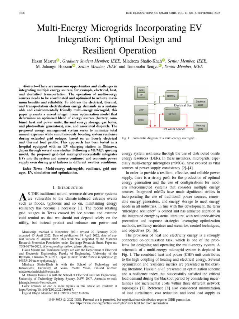 Multi Energy Microgrids Incorporating Ev Integration Optimal Design And Resilient Operation