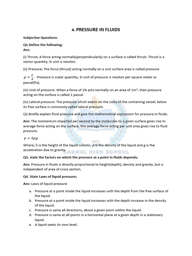 Understanding Fluid Pressure and Buoyancy | PDF | Buoyancy | Pressure