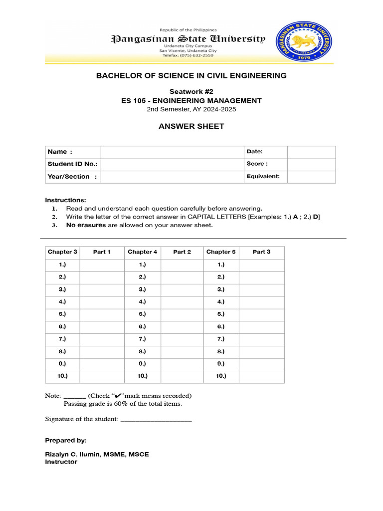 Civil Engineering Management Exam Sheet | PDF