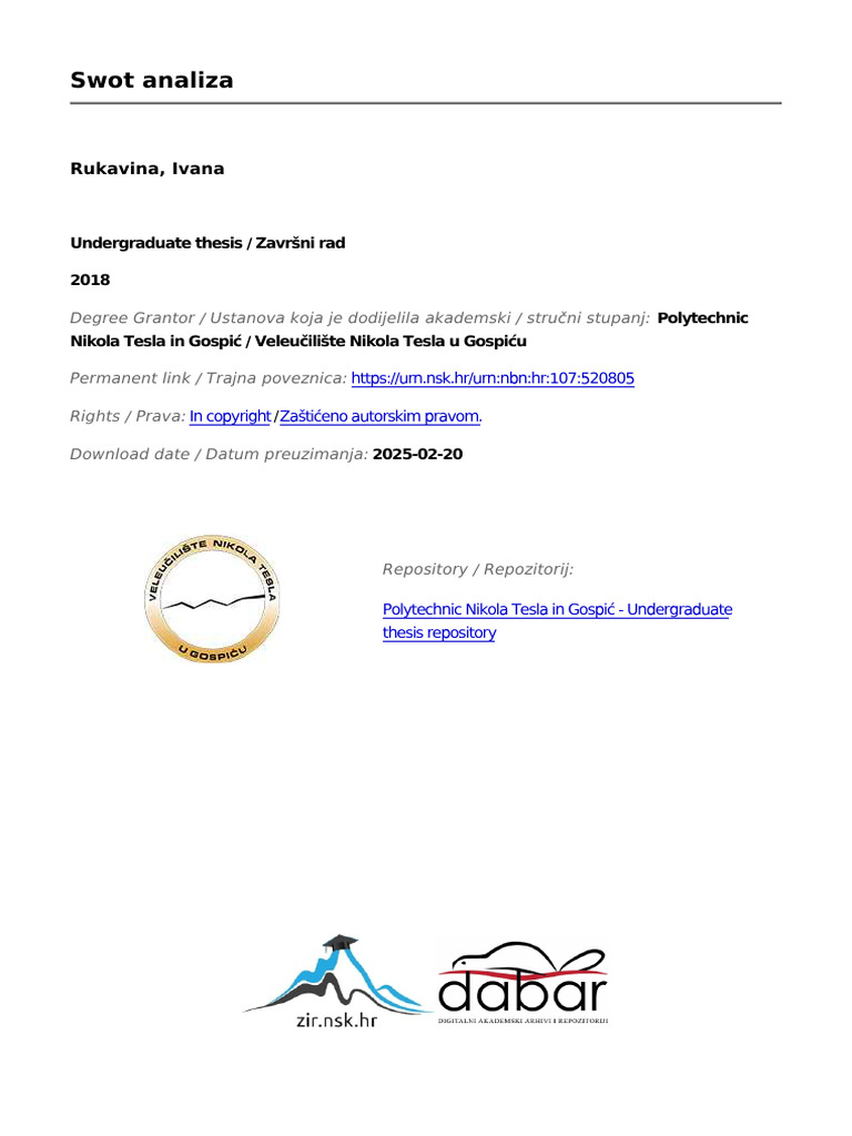 Rukavina Ivana Velegs 2018 Zavrs Struc | PDF