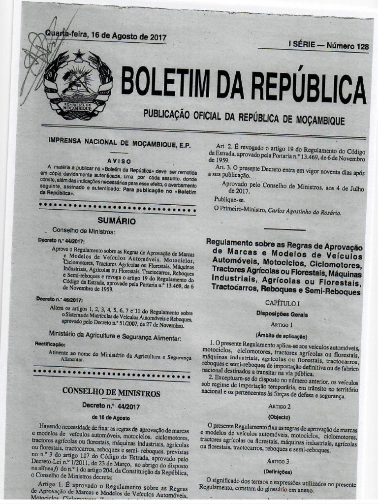 Decreto 44 e 45 2017 Matriculas e Regras de Apro de Marcas e Modelos | PDF