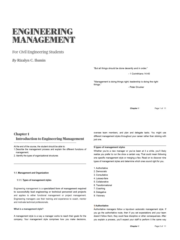 Lecture 1_Introduction_Engg Management_Student copy | PDF | Organizational Structure | Hierarchy