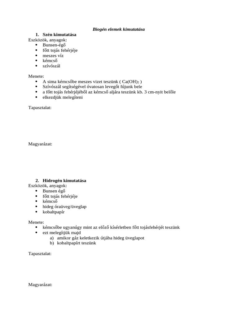 Biogen Elemek Kimutatasa Diák | PDF