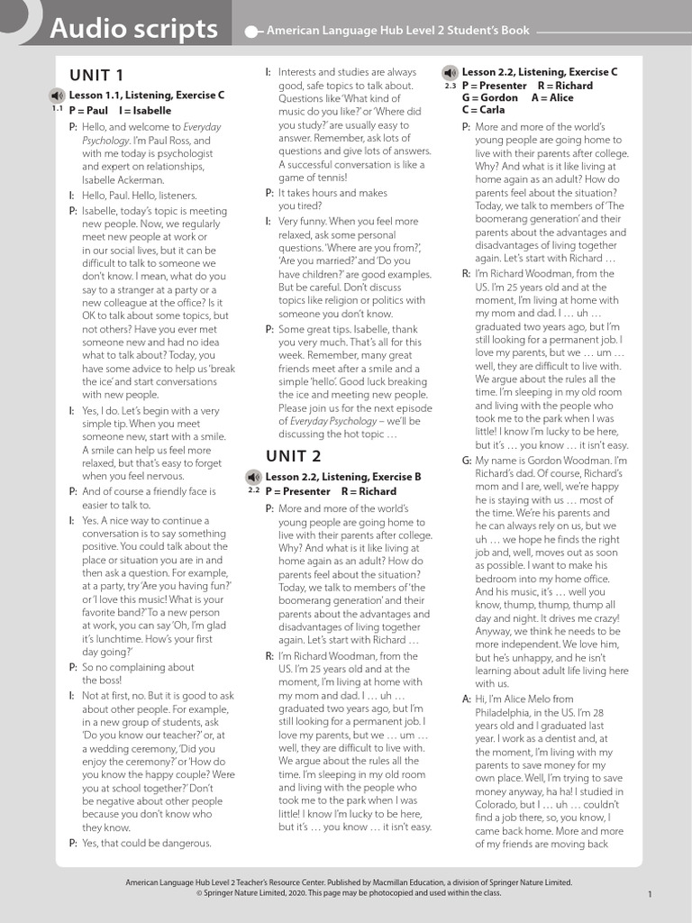 ALH Level2 Student Sbook Audioscripts | PDF