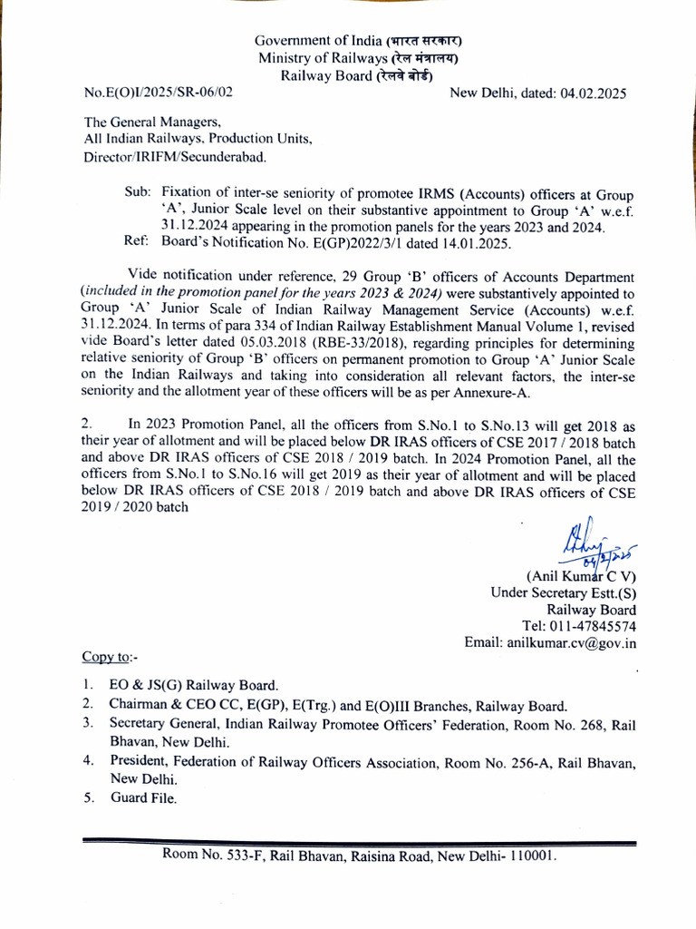 IRMS Accounts Officers Promotion List | PDF | Government Of India ...