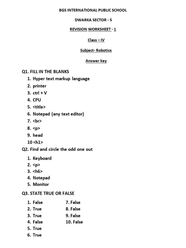Robotics Revision for Class IV | PDF