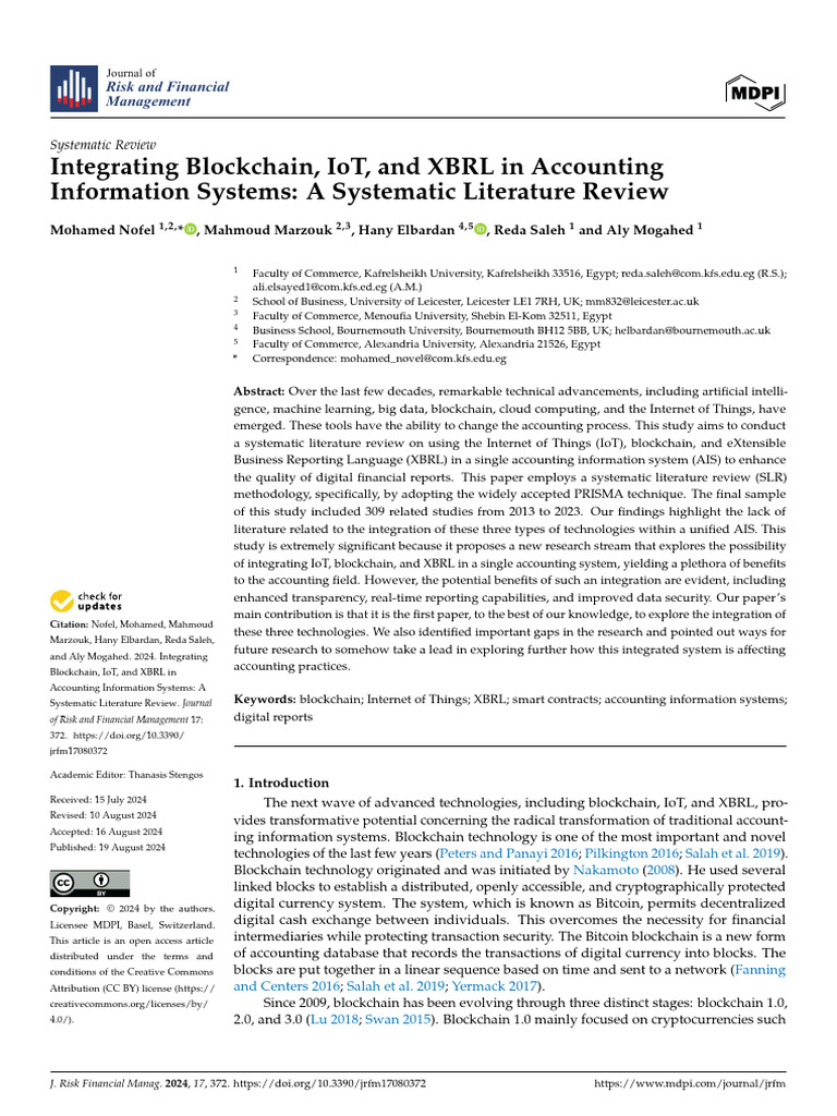 Integrating Blockchain, IoT, and XBRL in Accounting Information Systems: A Systematic Literature ...