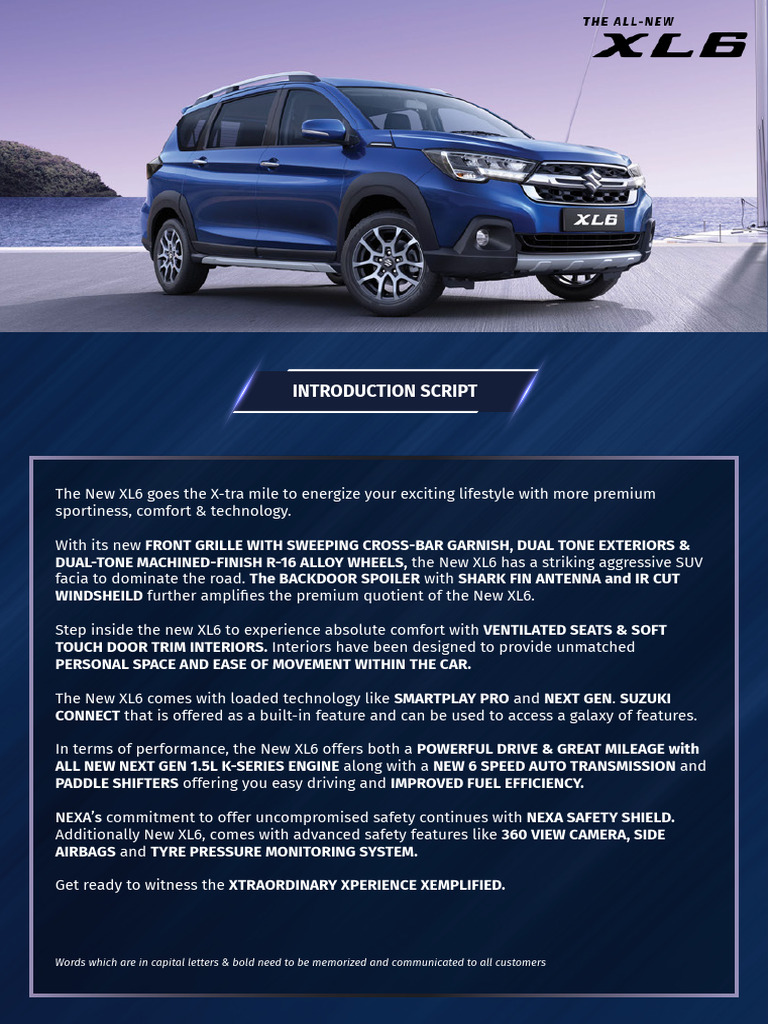 New XL6: Sporty SUV with Advanced Features | PDF | Vehicle Technology ...