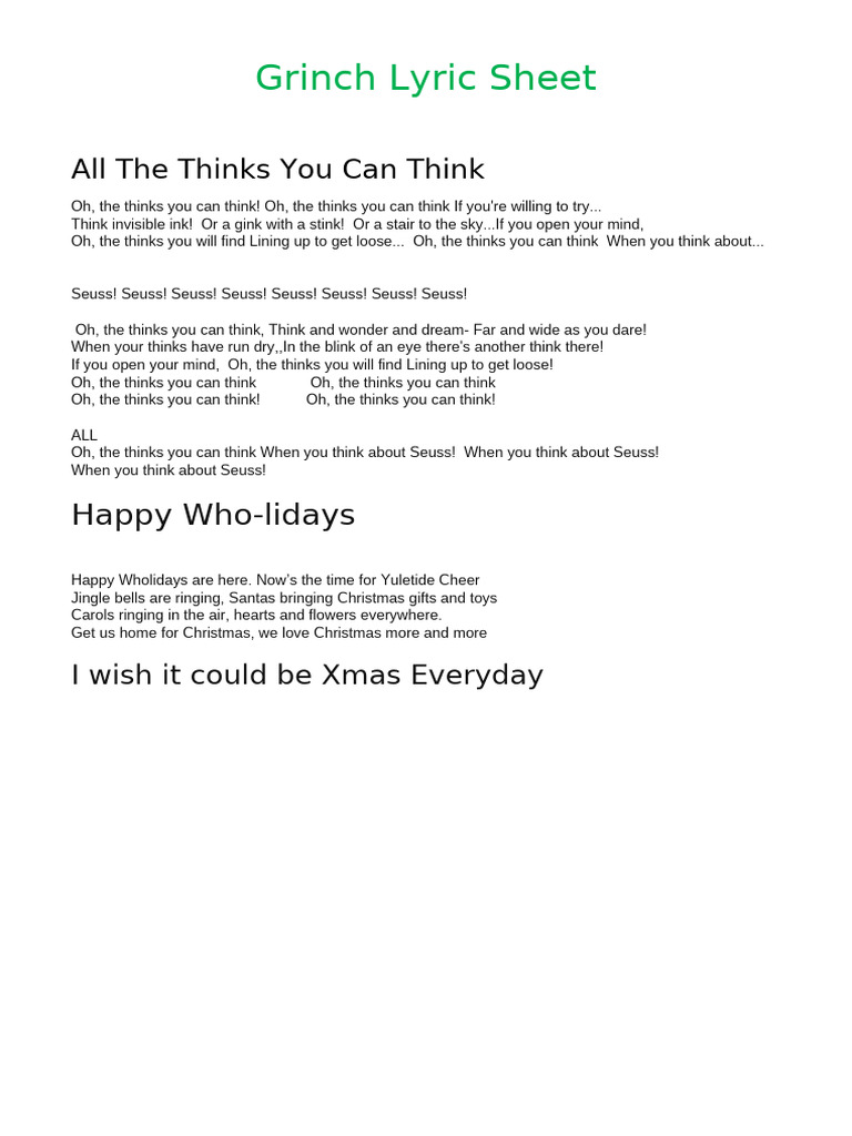 Grinch Lyric Sheet | PDF