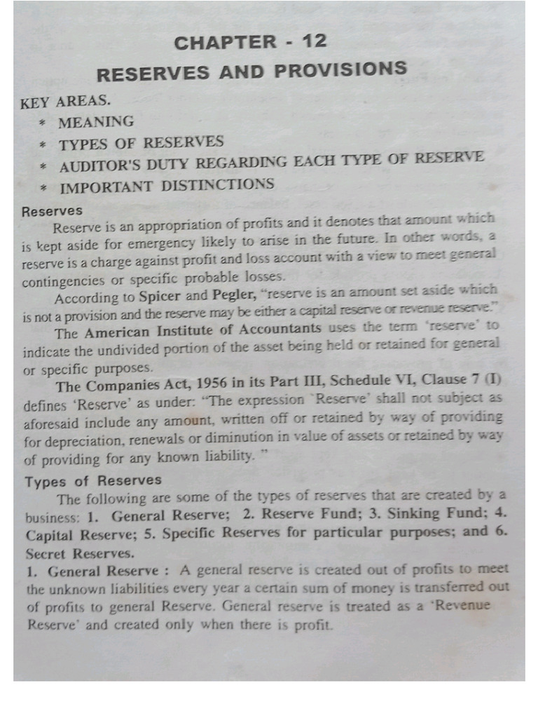 Reserves and Provision Unit 3 | PDF