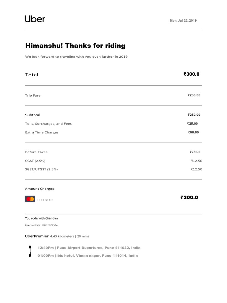 Uber Ride Receipt Summary | PDF