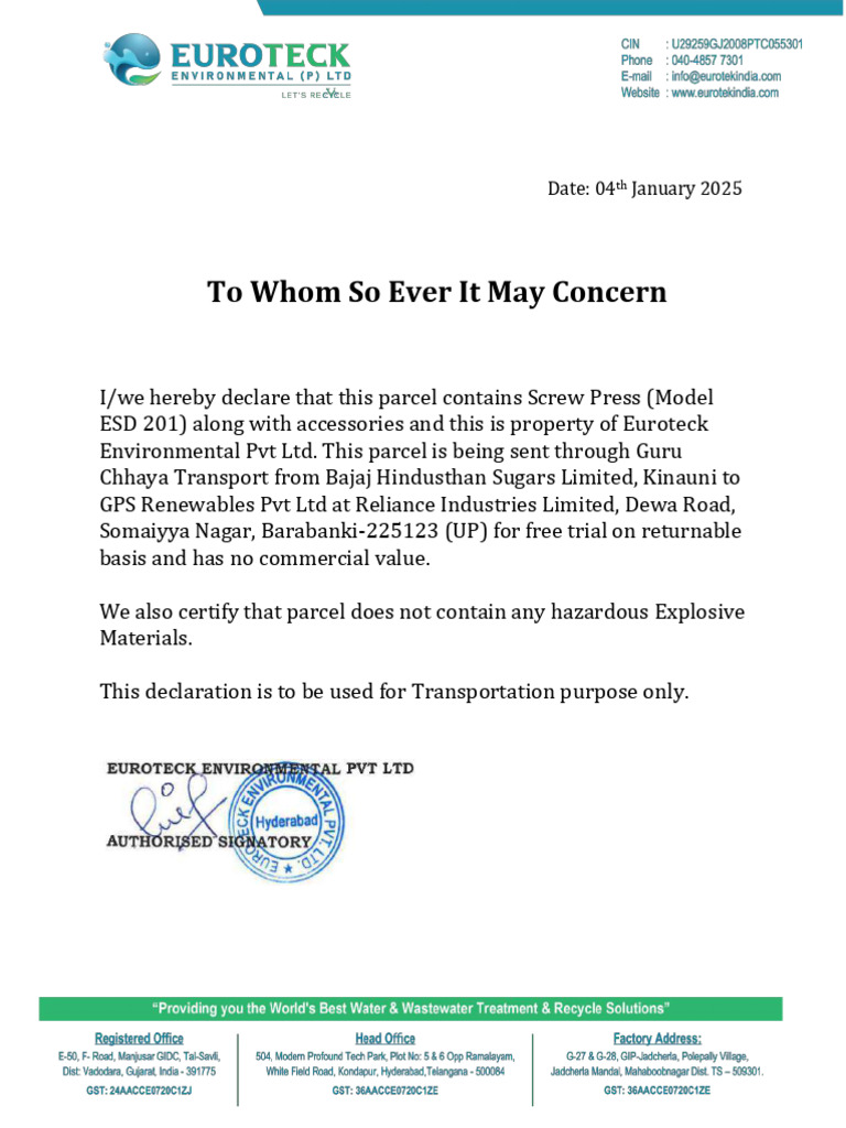 Declaration for Transporation_compressed | PDF